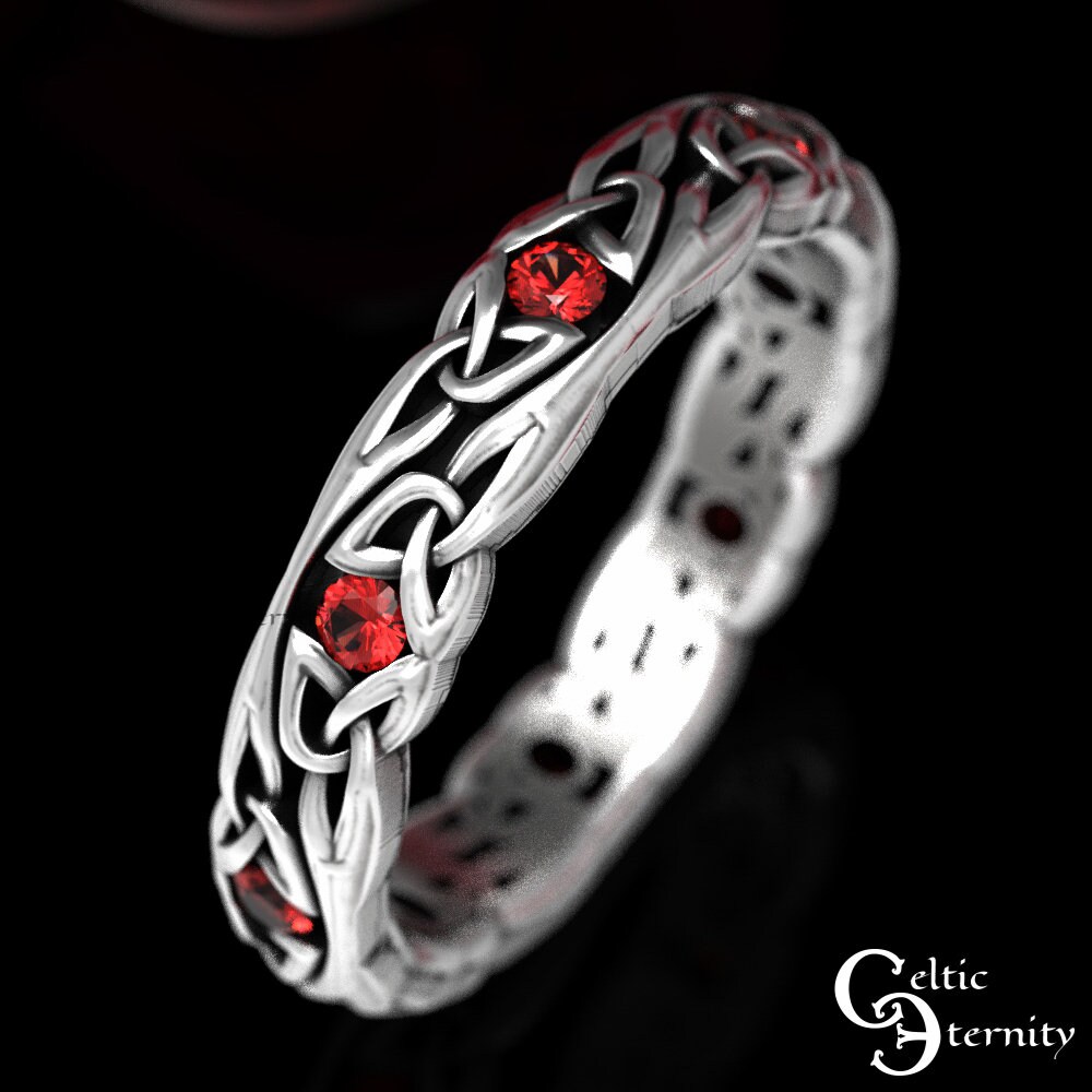 Delicate Silver Wedding Ring Ruby Wedding Band Sterling | Etsy