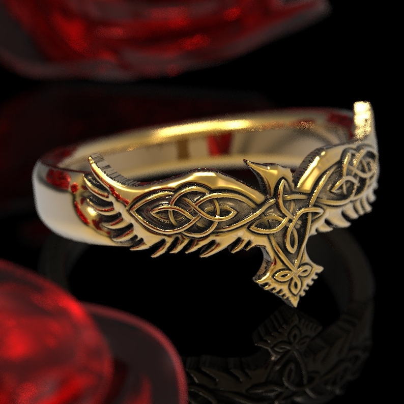 Womens Viking Raven Ring 10K 14K 18K Gold Odin Raven Ring - Etsy