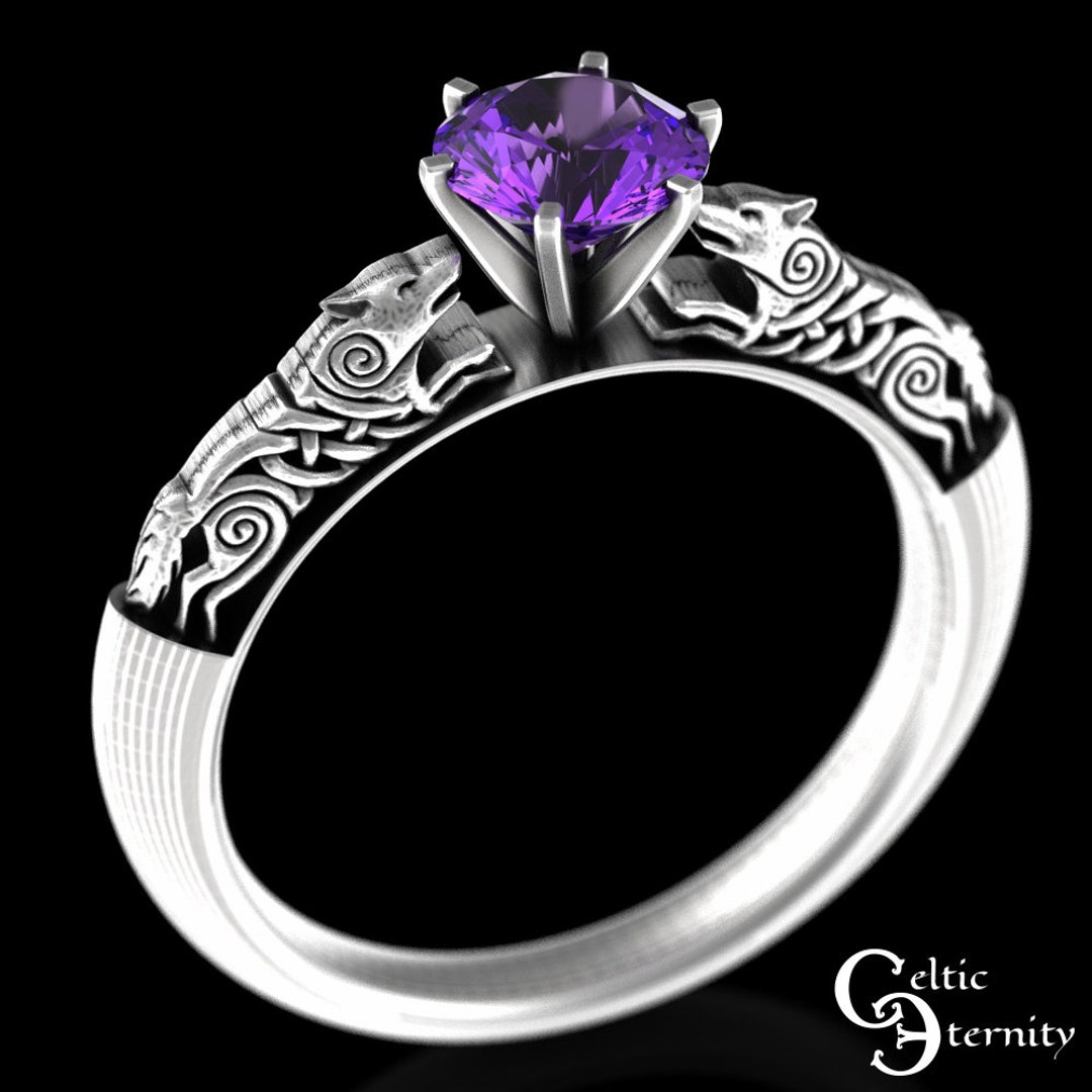 Celtic Wolf Engagement Ring, Sterling Wolf Ring, 1ct Engagement Ring ...