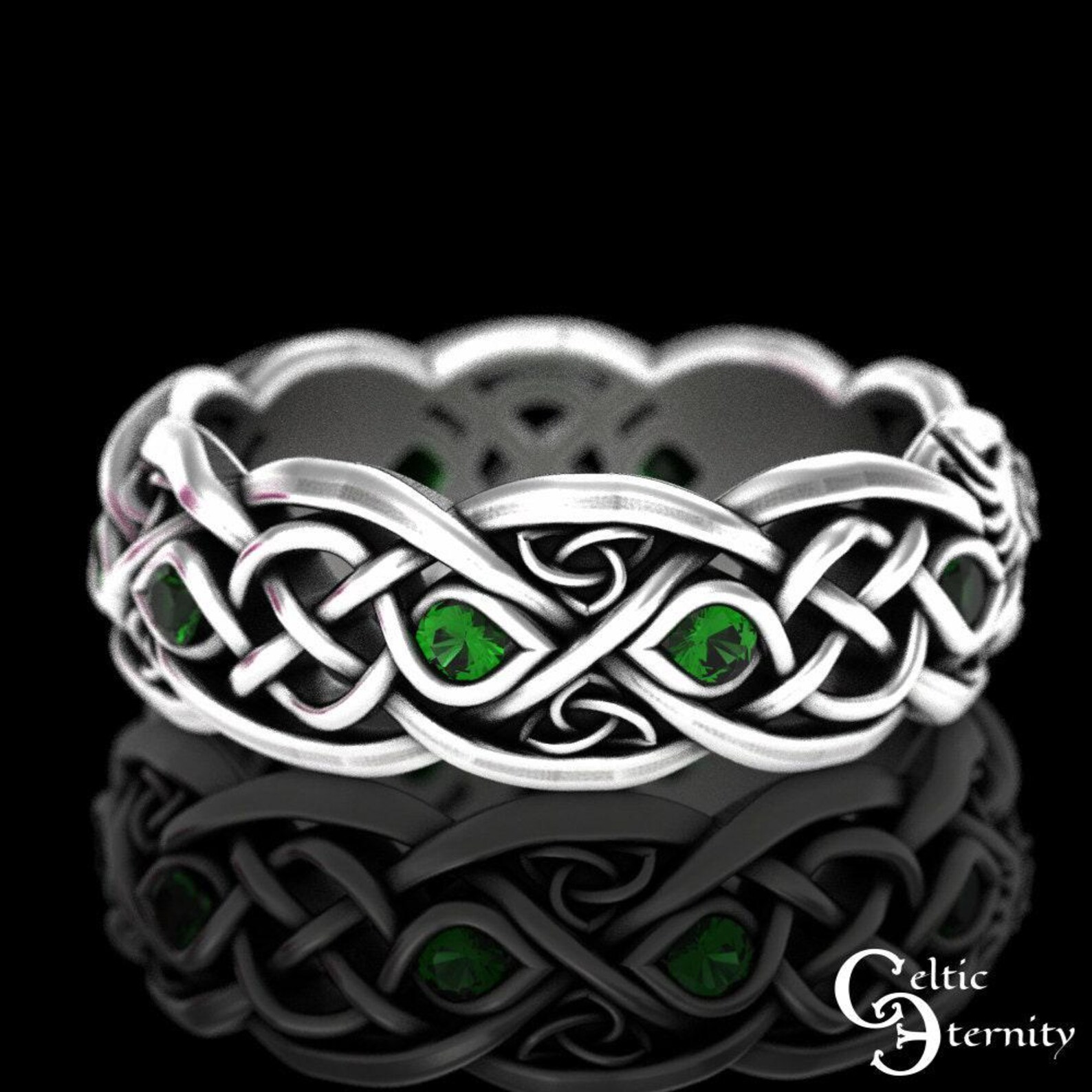 Sterling Emerald Raven Wedding Ring, Womens Viking Ring, Viking Raven ...