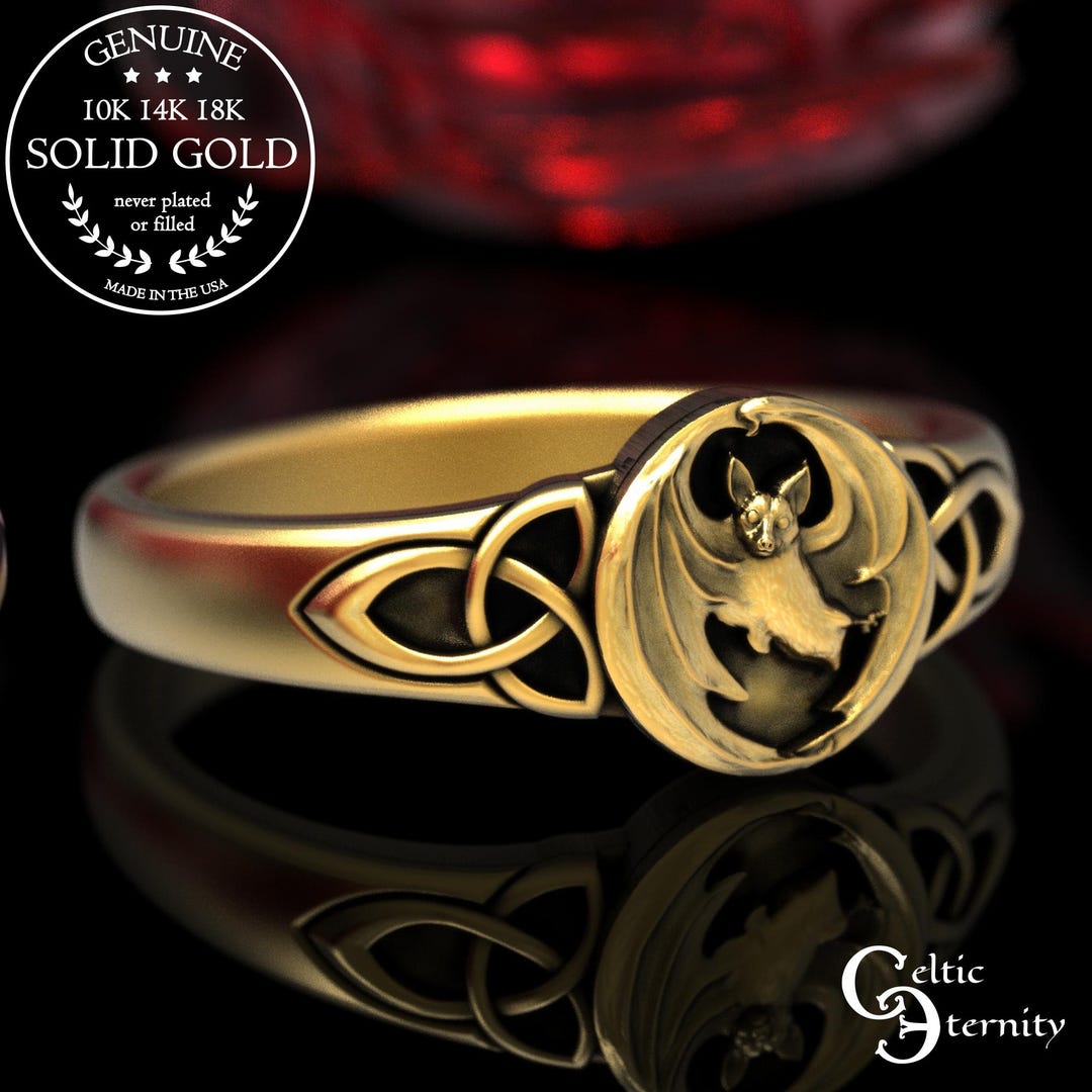 10K Gold Flying Bat Ring, 10K Vampire Bat Statement Ring, 14K Stella ...
