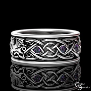 Mens Viking Dragon Ring, Sterling Alexandrite Dragons Wedding Band ...