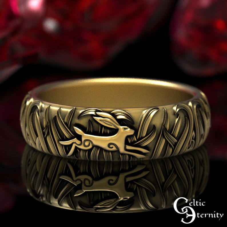 Womens Gold Rabbit Ring, 10K Rabbit Wedding Ring, 10K Gold Hare Ring ...