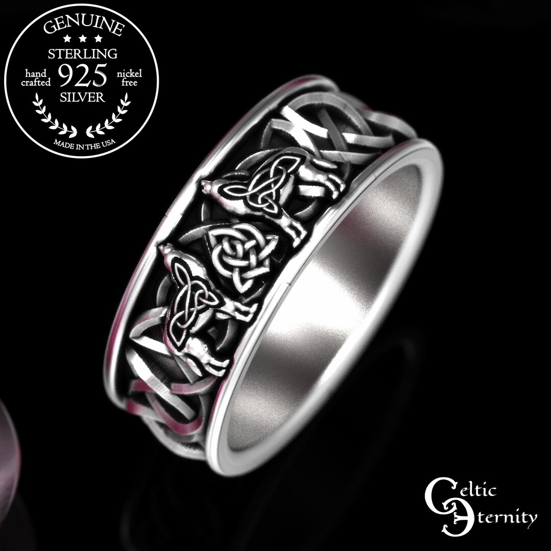 Celtic Wolf Ring, Sterling Wolf Wedding Band, Wolf Wedding Band, Viking ...
