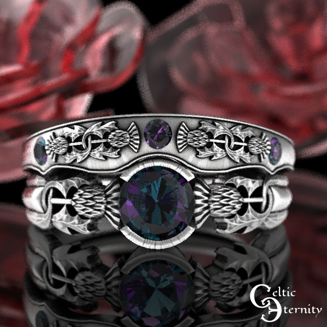 Sterling Silver & Alexandrite Royal Thistle Ring Set, Scottish Highland ...