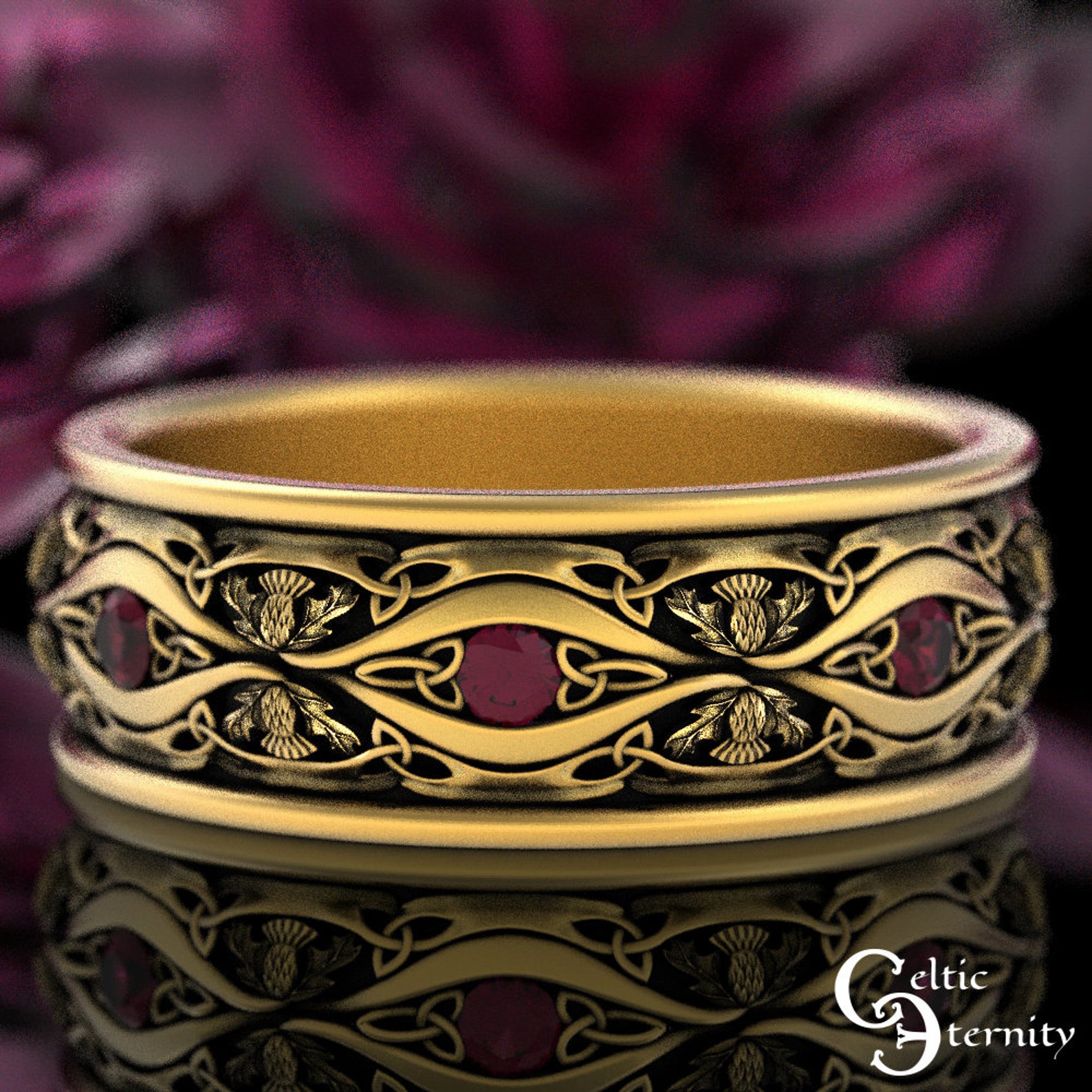 Ruby & Sterling Scottish Wedding Ring, Silver Scottish Ring, Mens Ruby ...