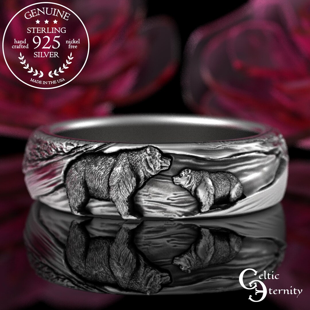 Sterling Momma Bear & Baby Cub Ring, Silver Guardian Bear Family ...