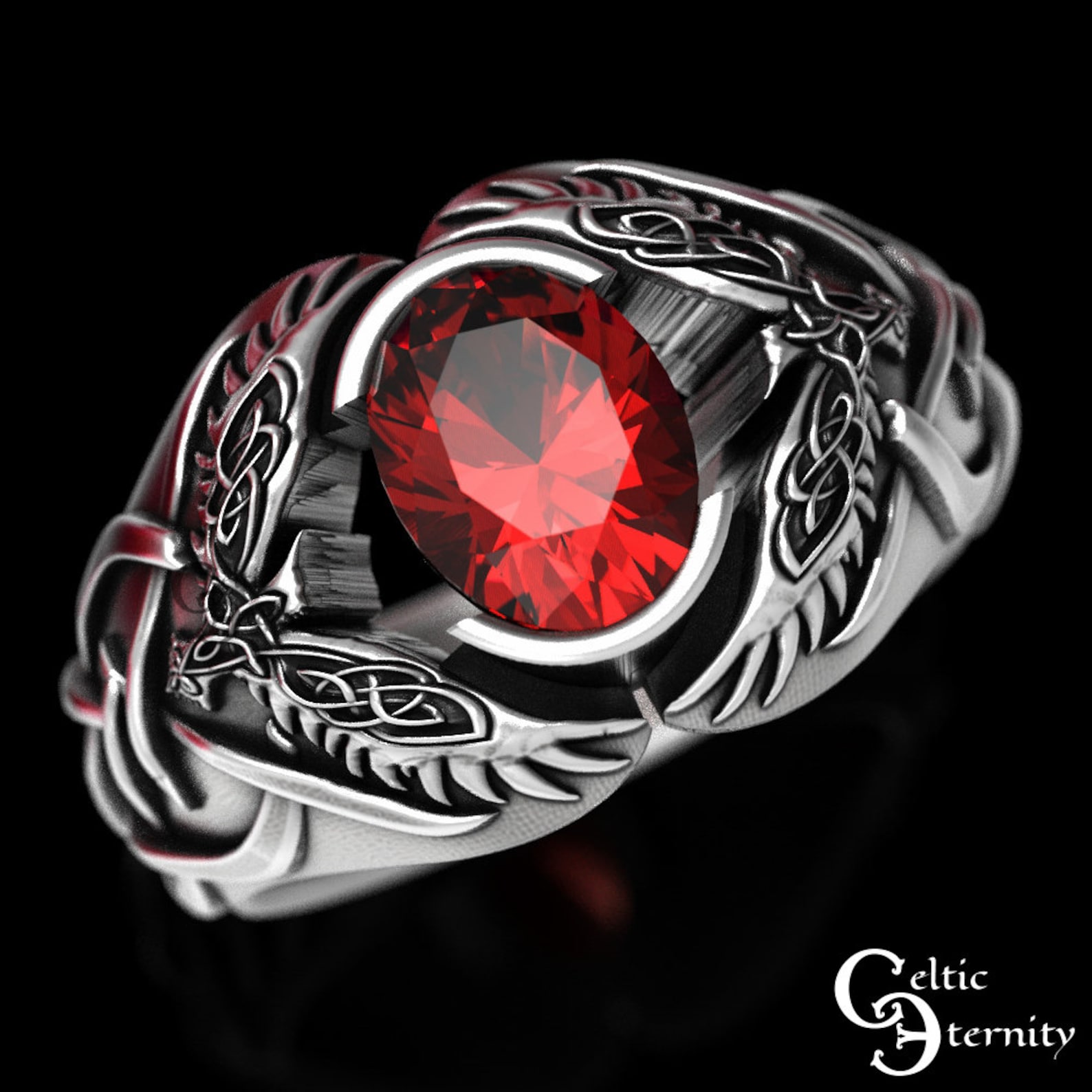 Sterling Viking Raven Ring Silver Ruby Celtic Ring Odin - Etsy