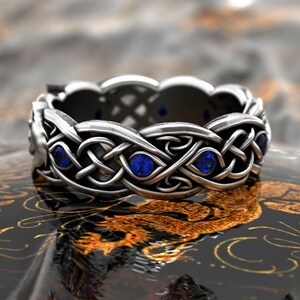 Womens Sapphire Wolf Ring, Sterling Celtic Wedding Band, Silver ...