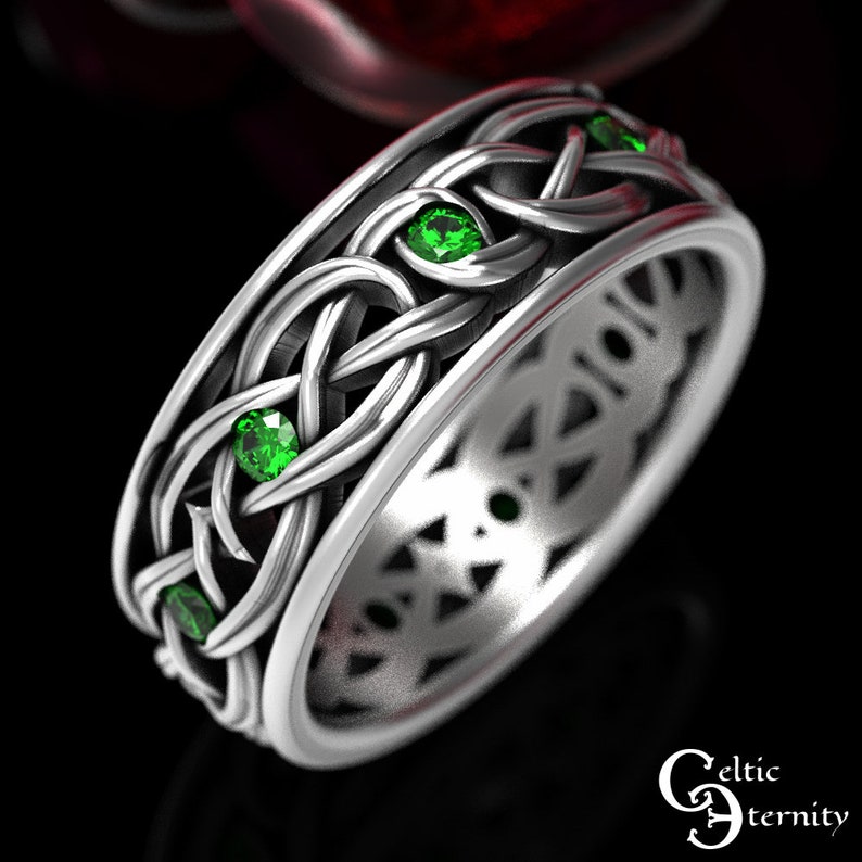 Matching Celtic Ring Set Sterling Emerald Wedding Bands - Etsy