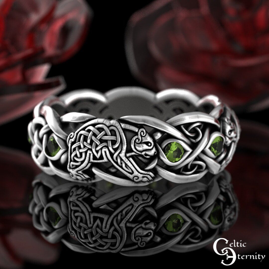 Sterling Silver & Peridot Bear Ring, Bear Soulmate Ring, Celtic Bear ...