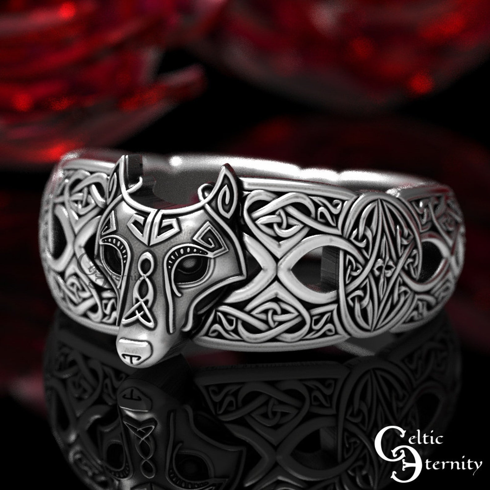 Celtic Wolf Ring, Sterling Wolf Ring, Wolf Ring, Wolf Wedding Ring ...