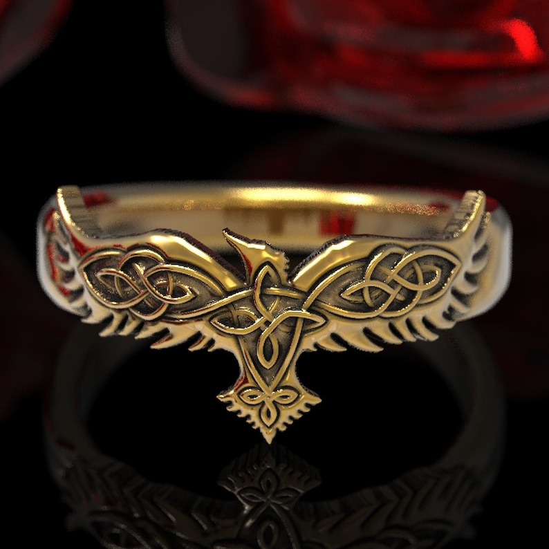 Womens Viking Raven Ring 10K 14K 18K Gold Odin Raven Ring - Etsy
