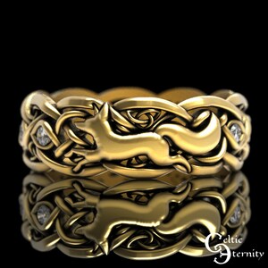 Mens Fox Wedding Ring, Sterling Fox Ring, Celtic Fox Wedding Ring, Fox ...