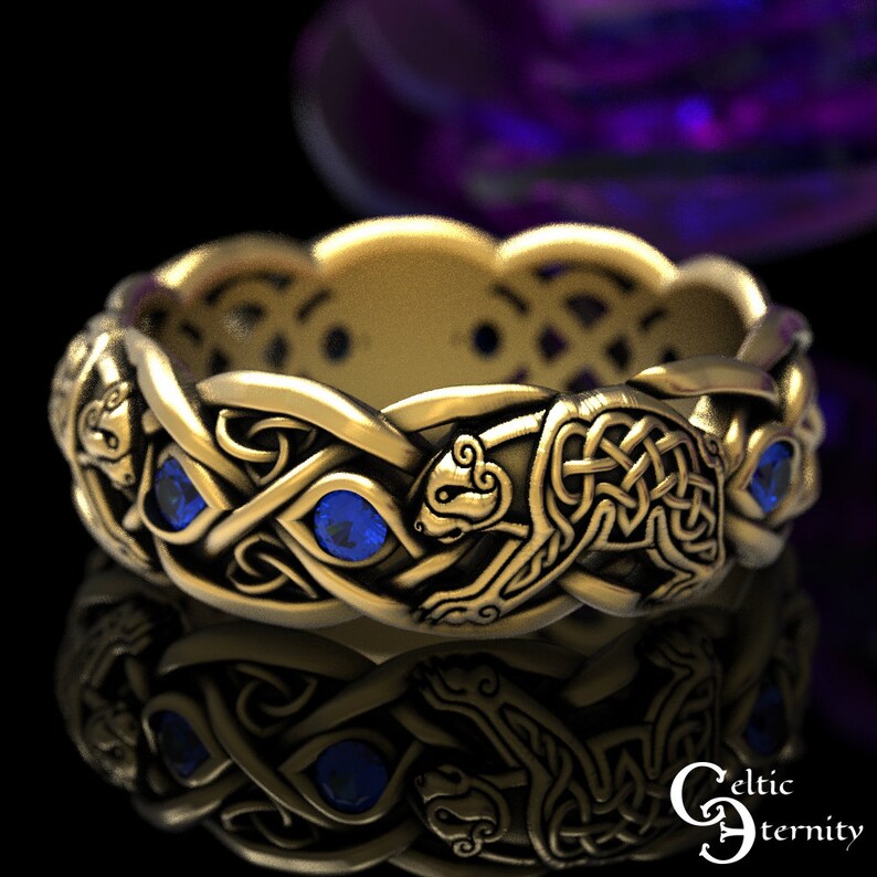 Sapphire Celtic Bear Ring Gold Bear Ring White Gold Bear - Etsy