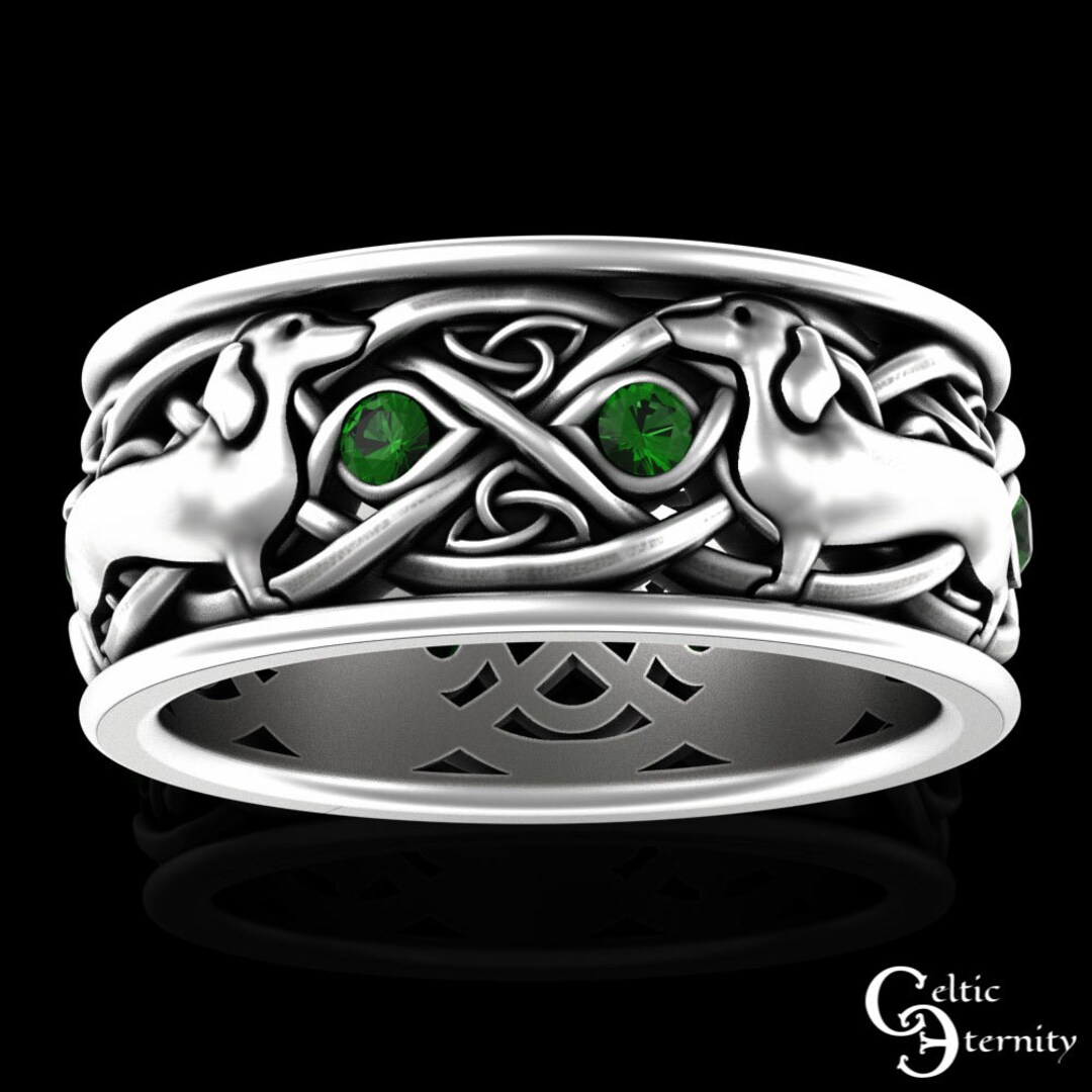Mens Emerald Dog Ring, Sterling Silver Dachshund Ring, Dachshund ...