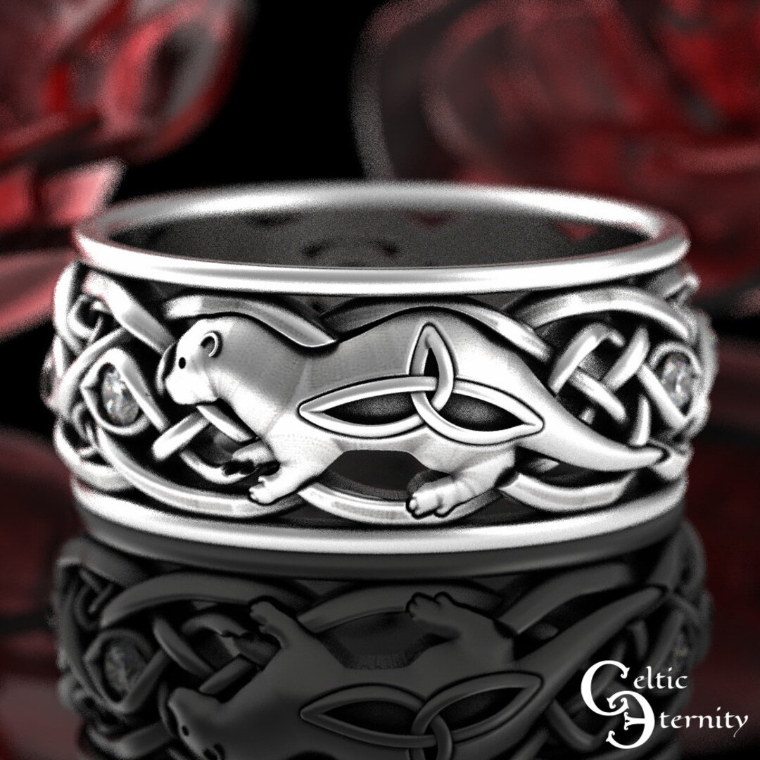 Sterling Celtic Otter Ring, Otter Wedding Ring, Moissanite Otter Ring ...