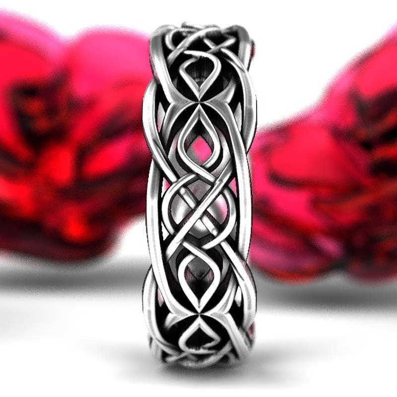 Silver Infinity Ring Infinity Pattern Wedding Ring Sterling Etsy