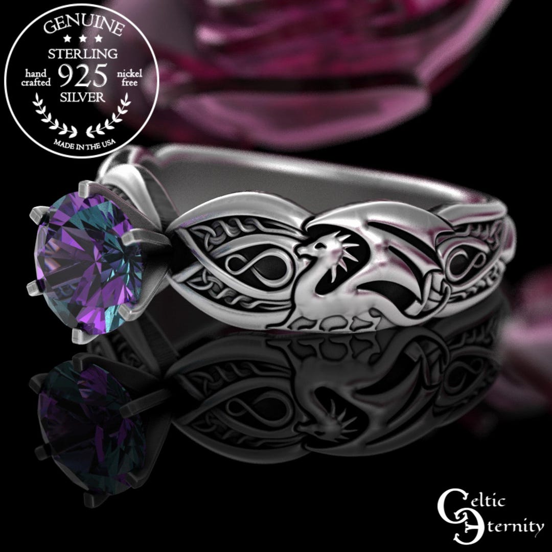 Alexandrite Dragons Solitaire Ring, Sterling Dragon Engagement Ring ...
