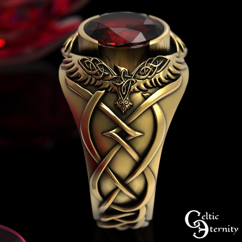 Odin Raven Ring Mens Gold Raven Ring Ruby Celtic Ring Men - Etsy