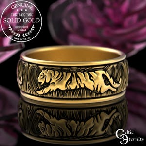 Mens Gold Tiger Ring, 10K Gold Tiger Wedding Band, 14K Mens Wedding ...