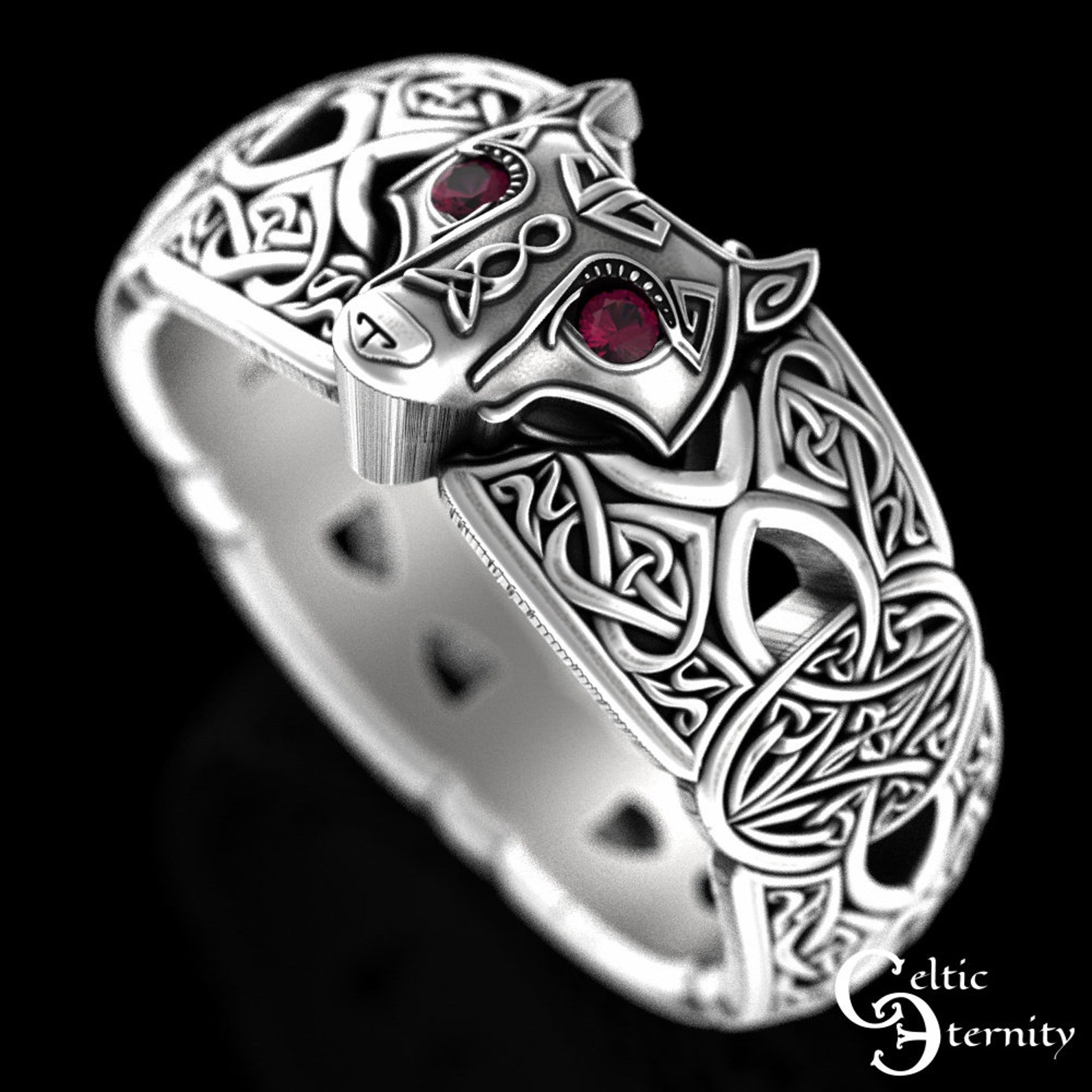 Ruby Celtic Wolf Ring Ruby Wolf Ring Sterling Wolf Ring - Etsy