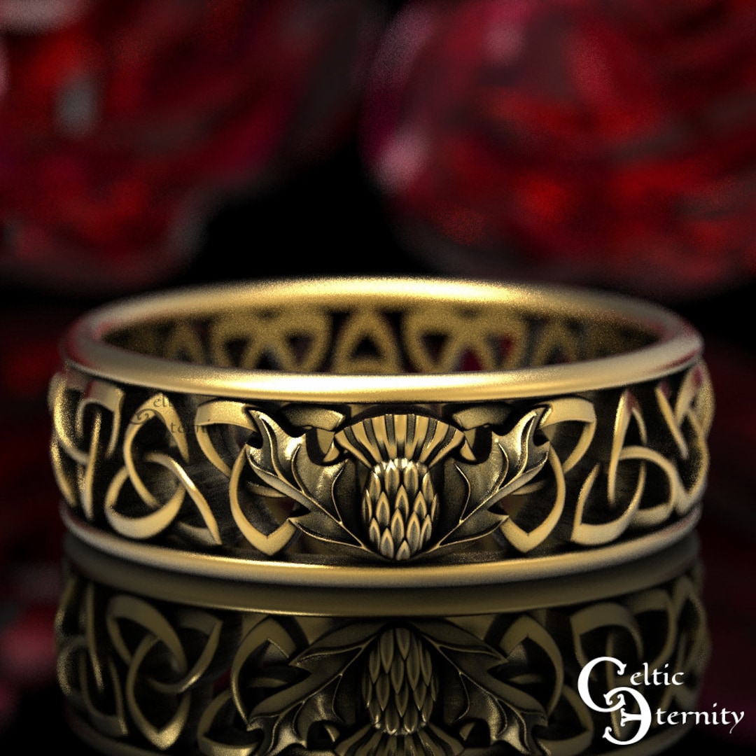 Scottish Gold Thistle Ring, Celtic Wedding Band, Thistle Wedding Ring ...