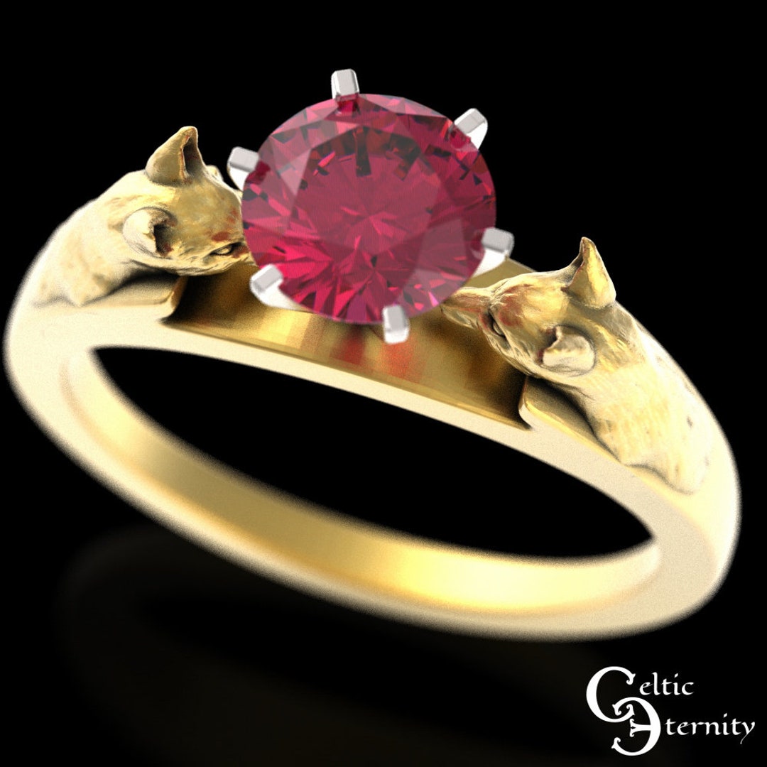 Fox Ruby Engagement Ring, Gold Ruby Engagement Ring, 14K Fox Wedding ...