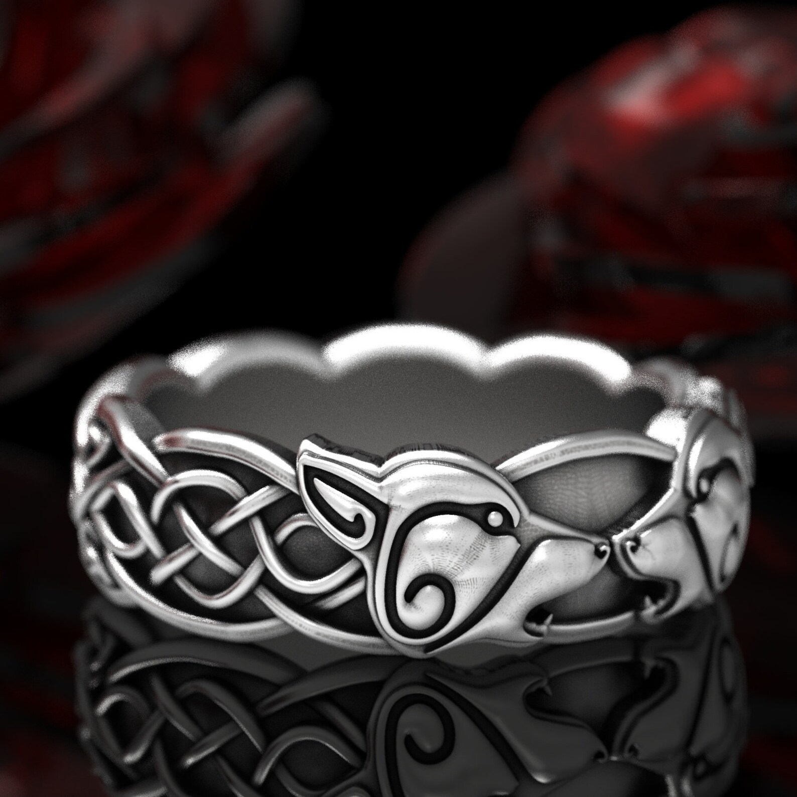 Wolf Wedding Ring Set Celtic Wolf Ring Set Mens Wedding - Etsy