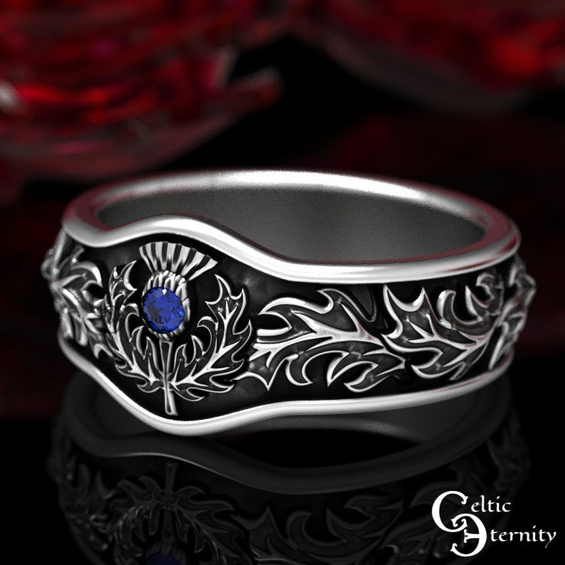 Sapphire Scottish Thistle Ring Sterling Silver Thistle Ring | Etsy