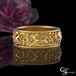 Mens Celtic Woven Ring, Gold or White Gold Celtic Wedding Ring, Mens Gold Wedding Band, Mens ...