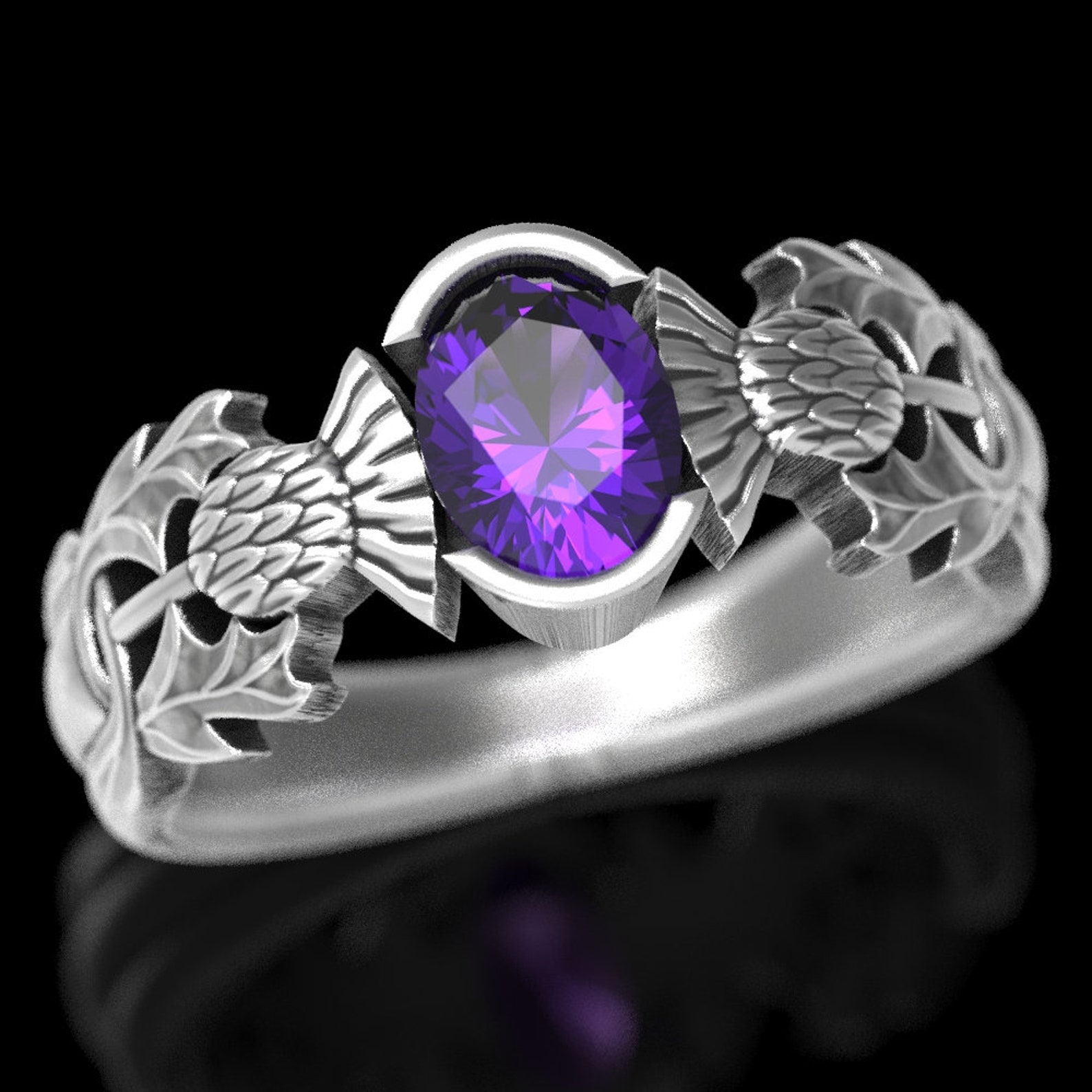 Thistle Engagement Ring, Sterling Silver Amethyst Scottish Solitaire ...