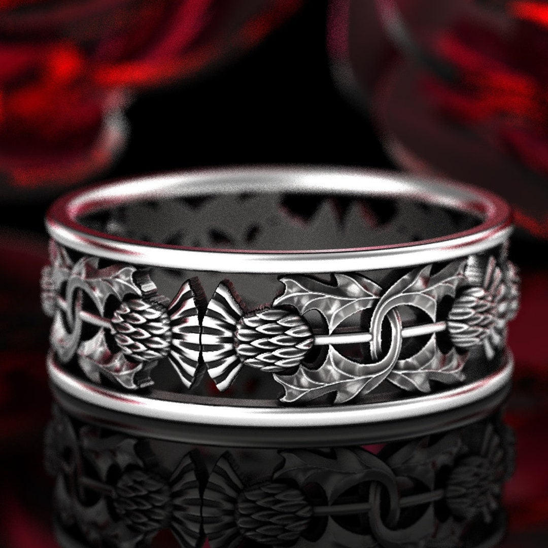 Sterling Silver Thistle Ring, Thistle Wedding Band, Scottish Thistle ...
