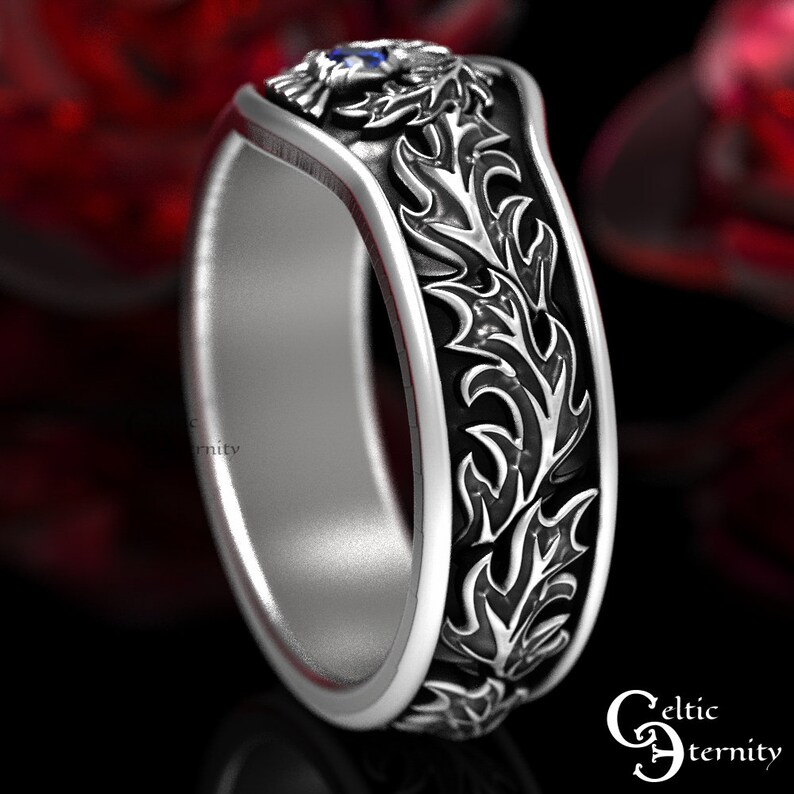 Sapphire Scottish Thistle Ring, Sterling Silver Thistle Ring, Scottish ...