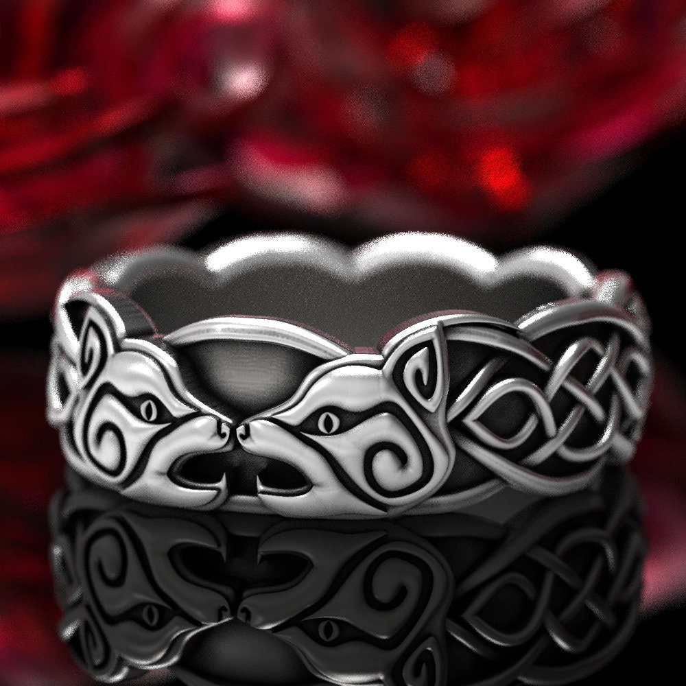 Sterling Silver Cat Ring, Celtic Cat Wedding Band, Silver Cat Ring ...