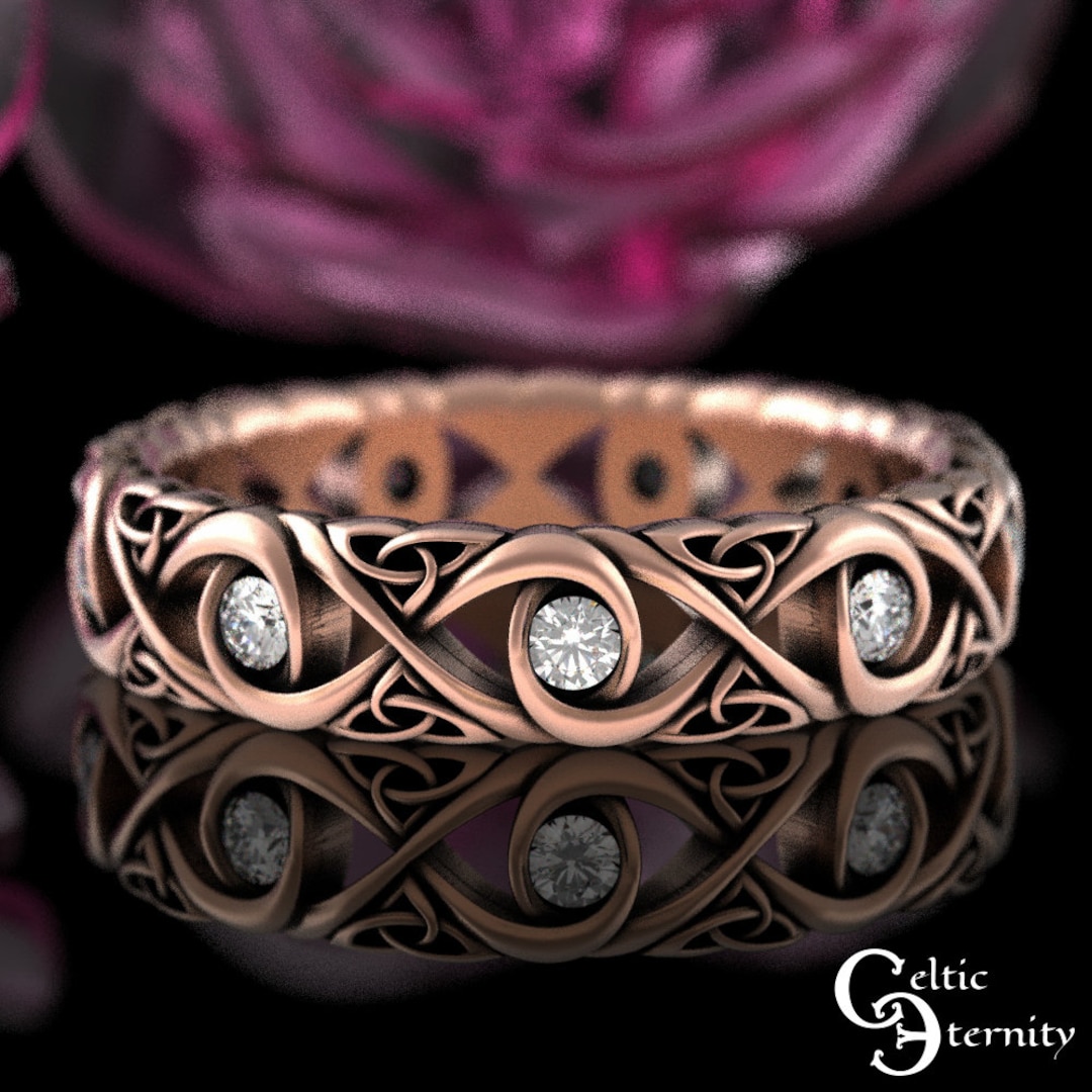 Moissanite Rose Gold Celtic Wedding Ring, 10K Rose Gold Celtic Wedding ...