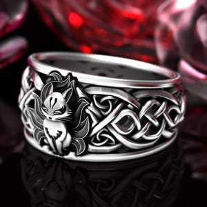 Kitsune Fox Celtic Ring, Kitsune Ring Sterling Silver, Fox Kitsune ...