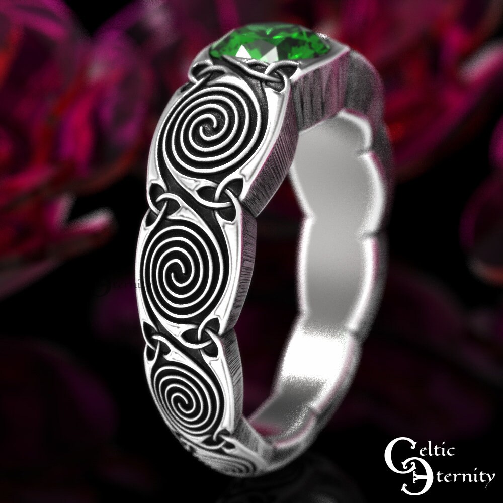 Celtic Emerald Engagement Ring in Sterling Silver, Modern Engagement ...