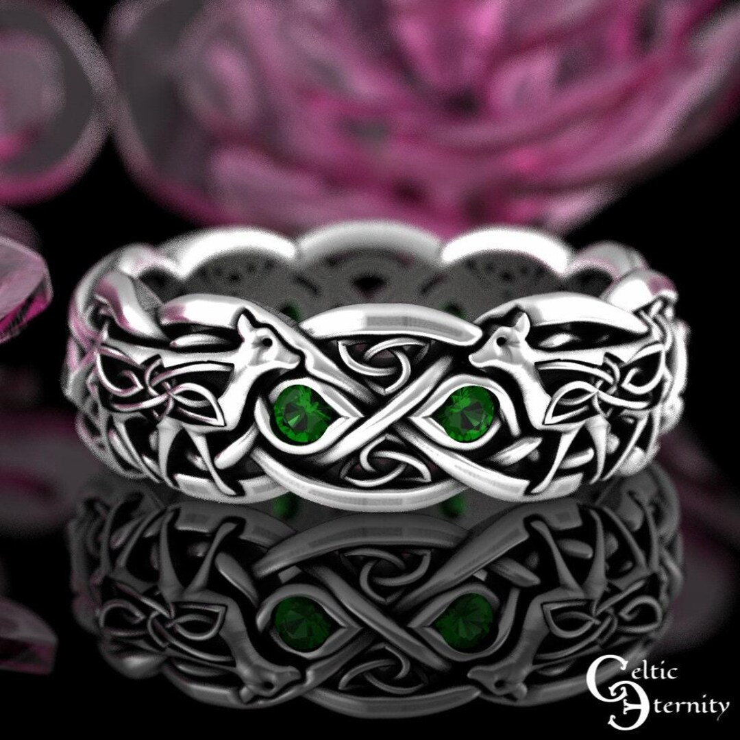 Sterling Silver Cow Ring, Emerald Celtic Farm Animal Ring, Bovine Ring ...