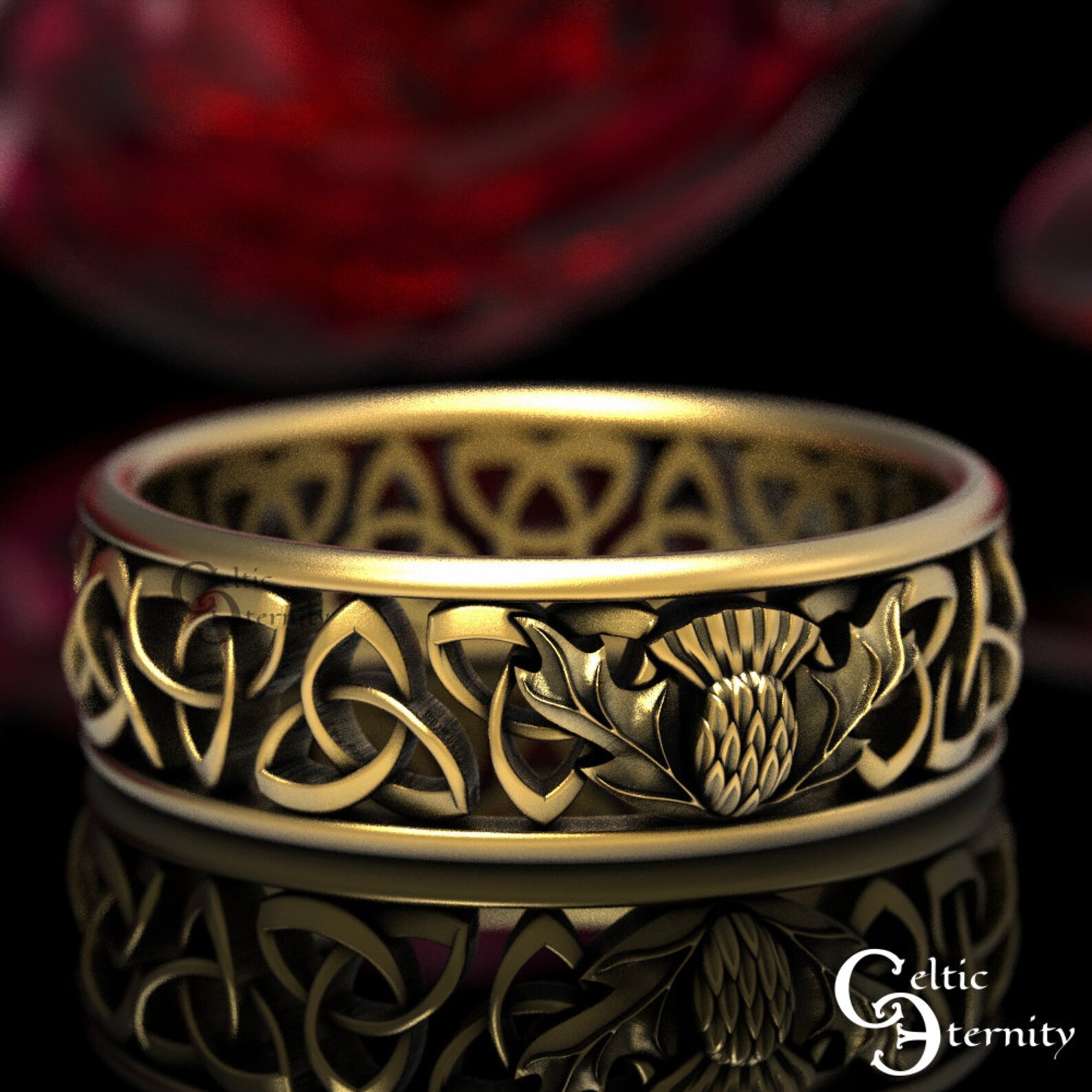 Scottish Gold Thistle Ring, Celtic Wedding Band, Thistle Wedding Ring ...