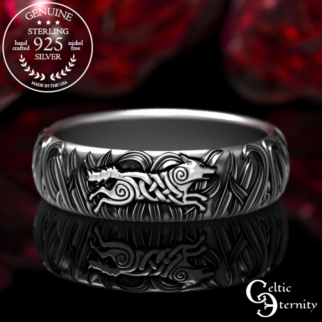 Sterling Celtic Wolf Ring, Celtic Wolf Wedding Band, Womens Wolf Ring ...