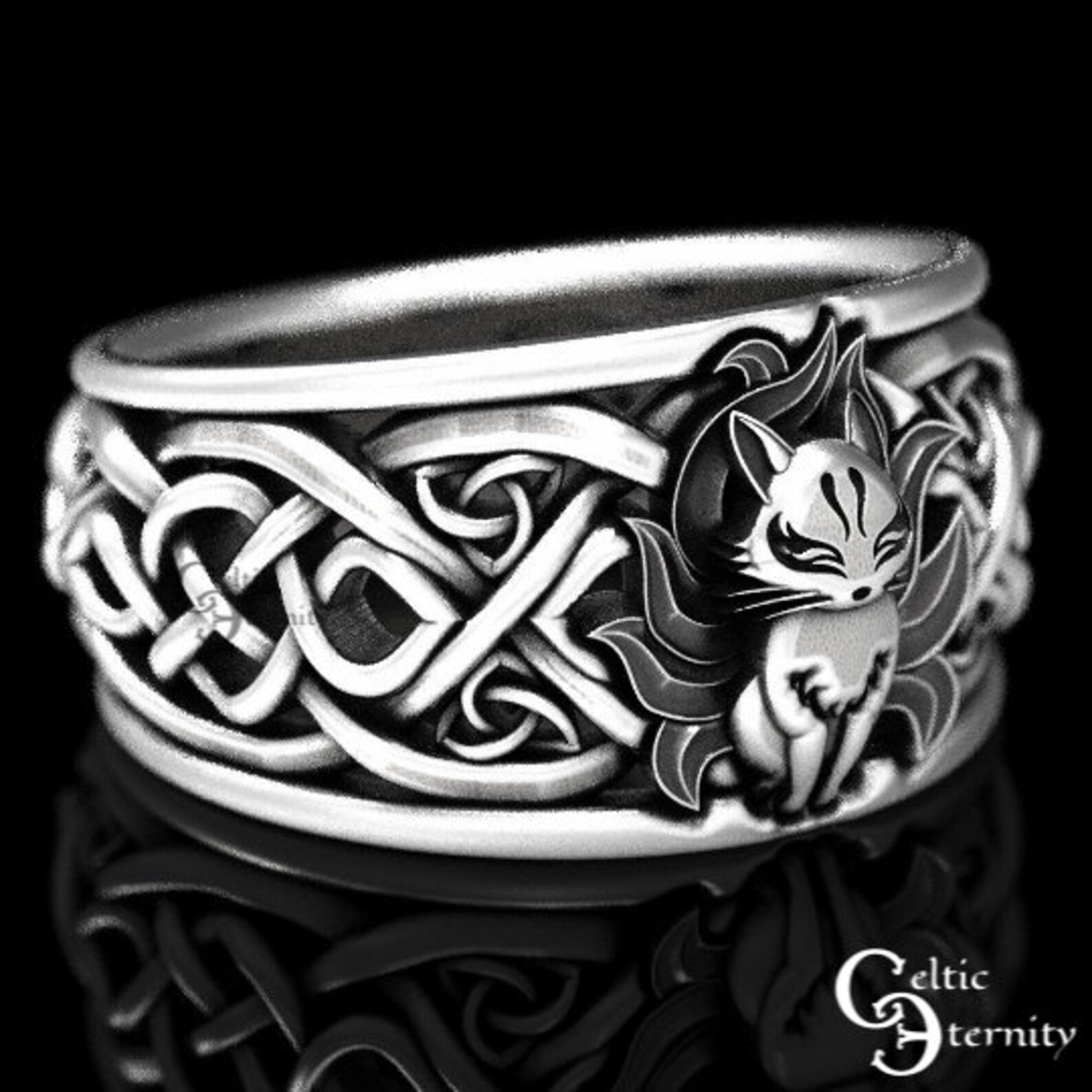 Kitsune Fox Celtic Ring Kitsune Ring Sterling Silver Fox - Etsy