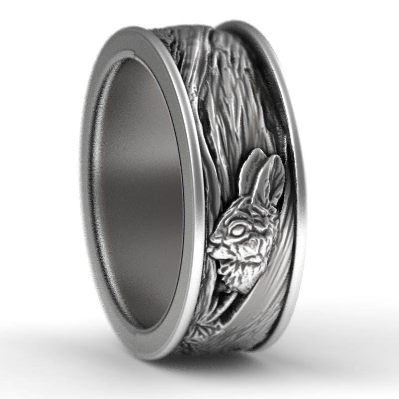 Sterling Silver Rabbit Wedding Ring, Rabbit Wedding Band, Silver Bunny ...