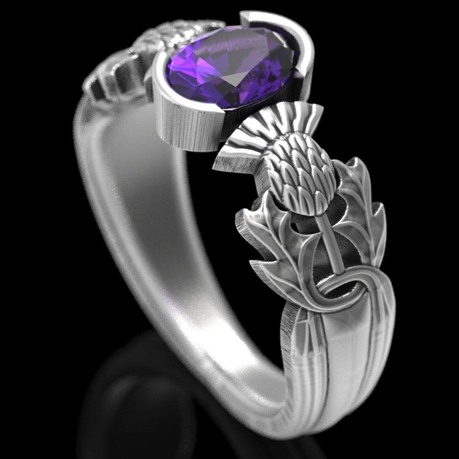 Thistle Engagement Ring, Sterling Silver Amethyst Scottish Solitaire ...