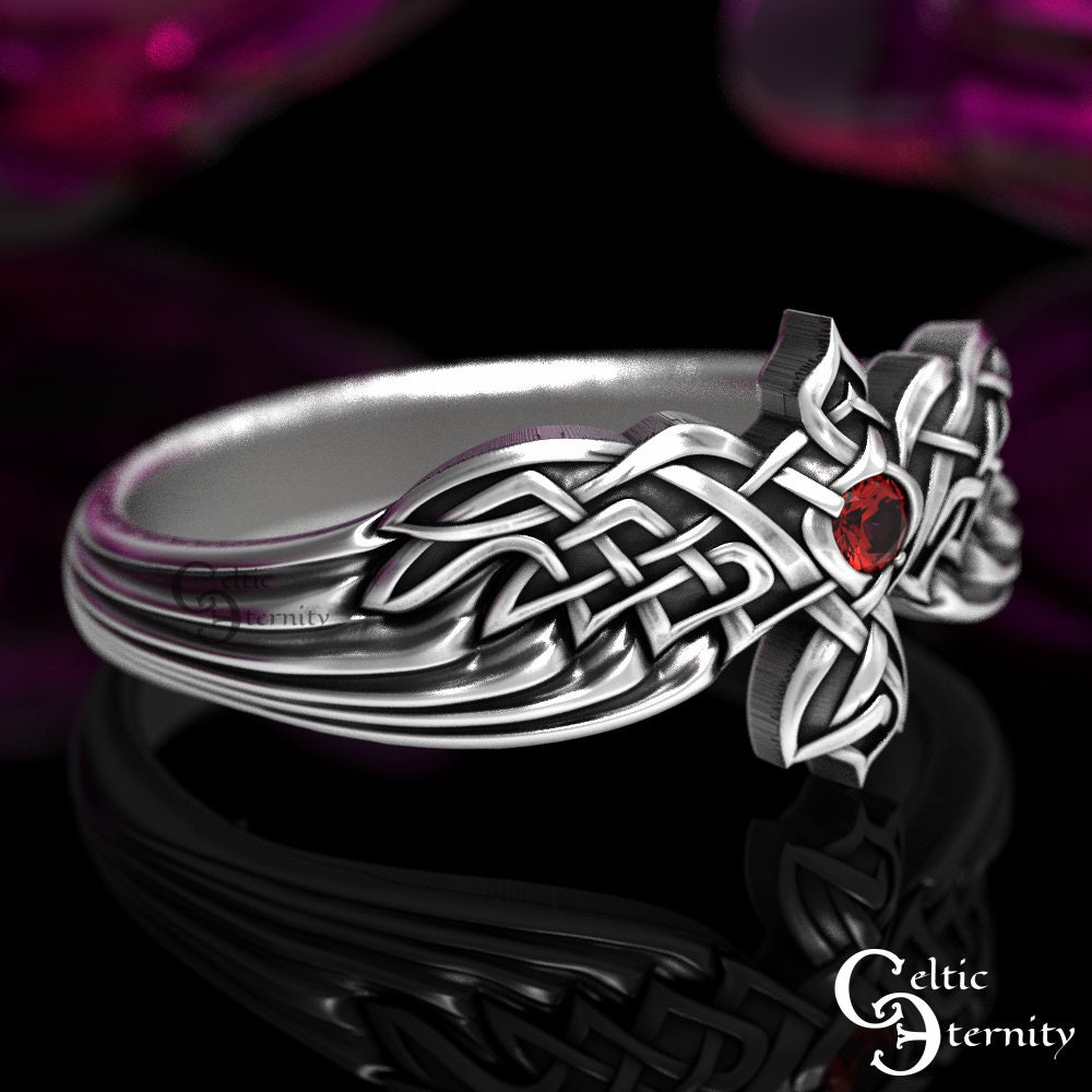 Sterling Silver Raven Ring, Ruby Wedding Ring, Raven Jewelry, Ruby ...