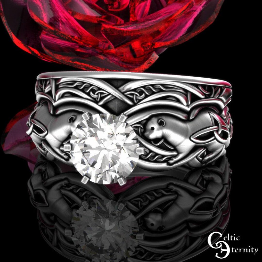 Otter Bridal Engagement Ring Set With Moissanite, Sterling Stacking ...