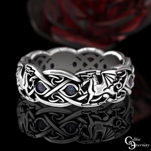 Alexandrite Welsh Dragon Ring, 10K 14K Dragon Wedding Band, Celtic ...