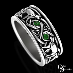 Matching Emerald Cat Ring Set, Sterling Silver Kitty Wedding Band Set ...