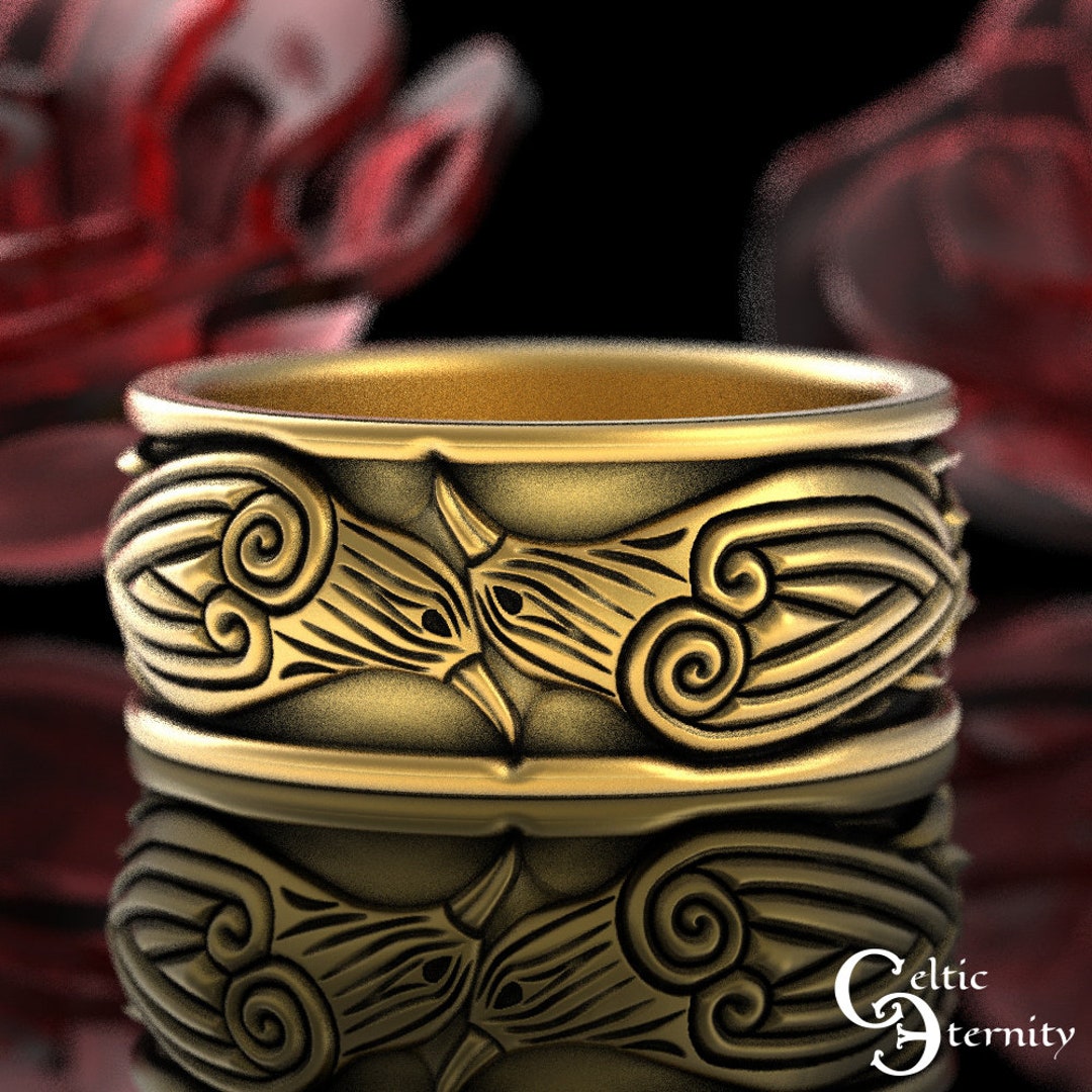Mens Gold Raven Ring, Hugin Munin, 10K Viking Raven Ring, 14K Raven ...