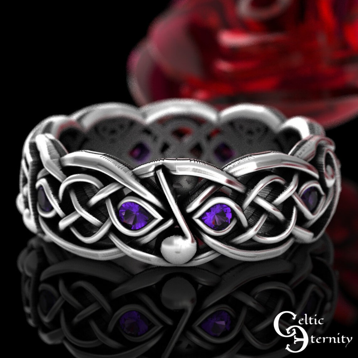 Music Notes Ring Amethyst Celtic Wedding Ring Sterling | Etsy